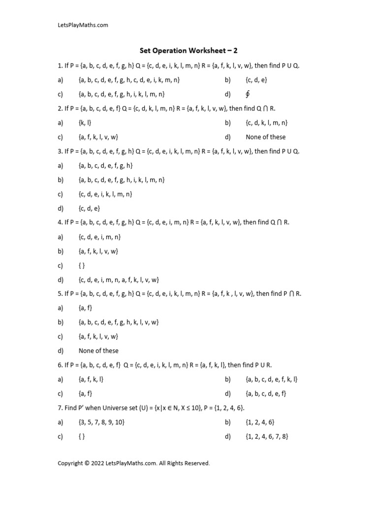 Set Operation Worksheet-2 | PDF | All Rights Reserved | Jargon
