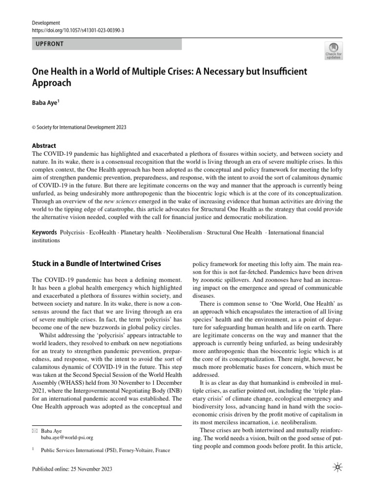 One Health in AWorld of Multiple Crises | PDF | Pandemic