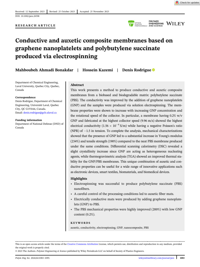 Polymer Engineering Sci - 2023 - Bonakdar - Conductive and Auxetic ... Polymer Engineering Sci - 2023 - Bonakdar - Conductive and Auxetic ...