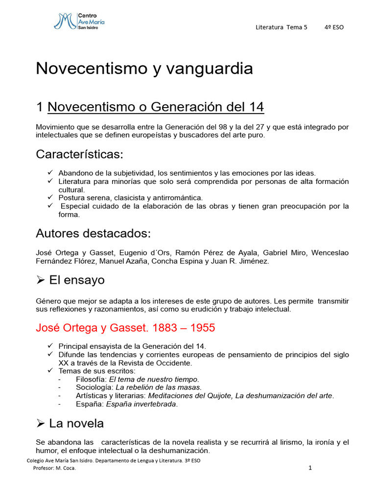 Tema 5 Novecentismo y Vanguardia | PDF | Vanguardia | Las artes