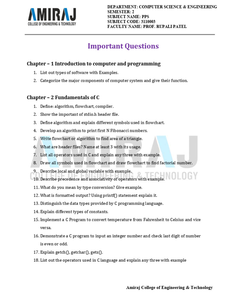 Pps Question Bank Amiraj Pdf Pointer Computer Programming Parameter Computer Programming