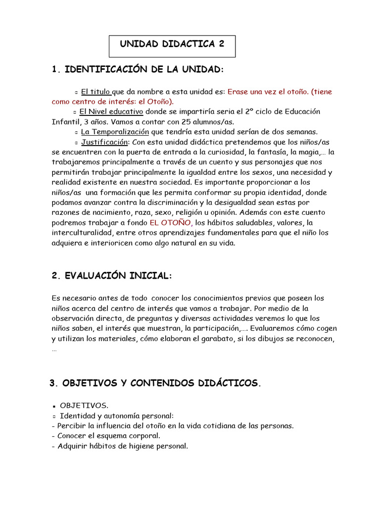 Unidad Didáctica: El Otoño en Infantil | PDF | Color | Aprendizaje