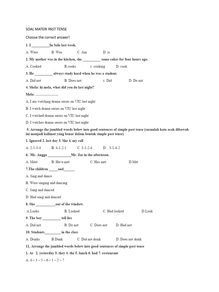 Soal Formative Past Tense | PDF | Language Arts & Discipline