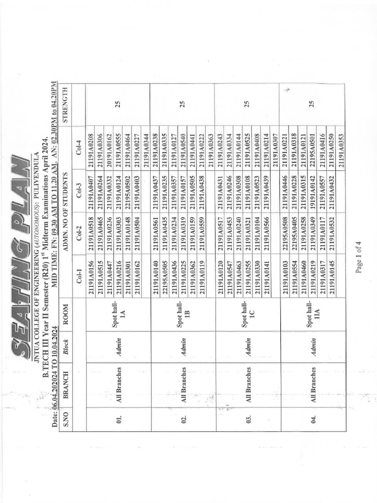 III-II Seating Plan | PDF