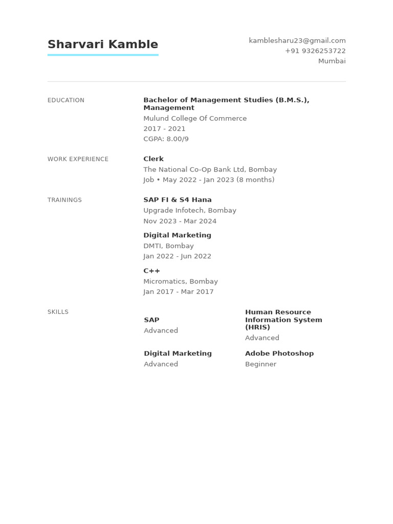 SharvariKamble InternshalaResume | PDF