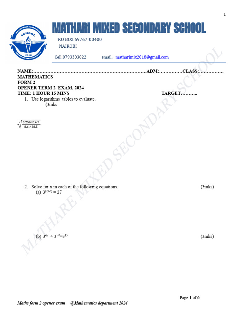MATHS F2 Q Term 1 2024 | PDF | Area | Mathematics