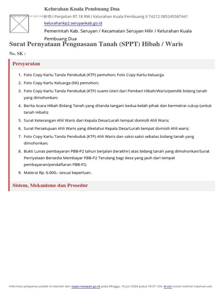 Unduh Standar Pelayanan - Surat Pernyataan Penguasaan Tanah (SPPT) Hibah Waris | PDF | Hukum