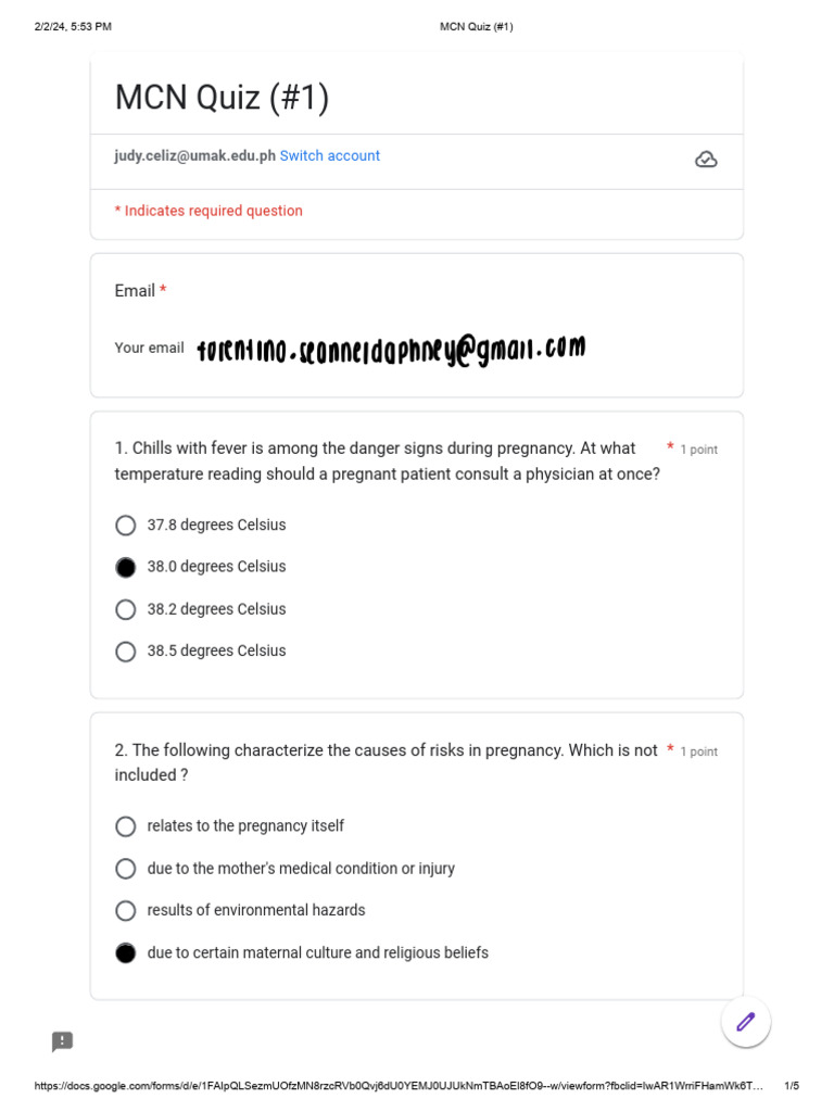MCN Quiz 1 | Download Free PDF | Pregnancy | Clinical Medicine