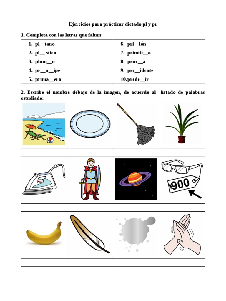 Ejercicios Para Dictado Pl Pr