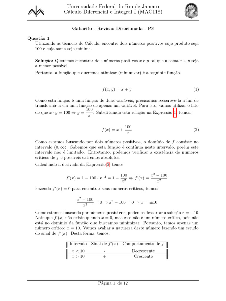 Revisão Direcionada P3 Gabarito | PDF | Integrante | Cálculo