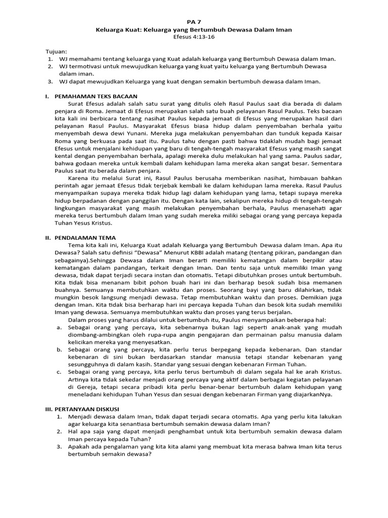 Bahan PA 7 - Keluarga Yang Bertumbuh Dewasa Dalam Iman | PDF | Pengembangan Diri | Kesehatan ...