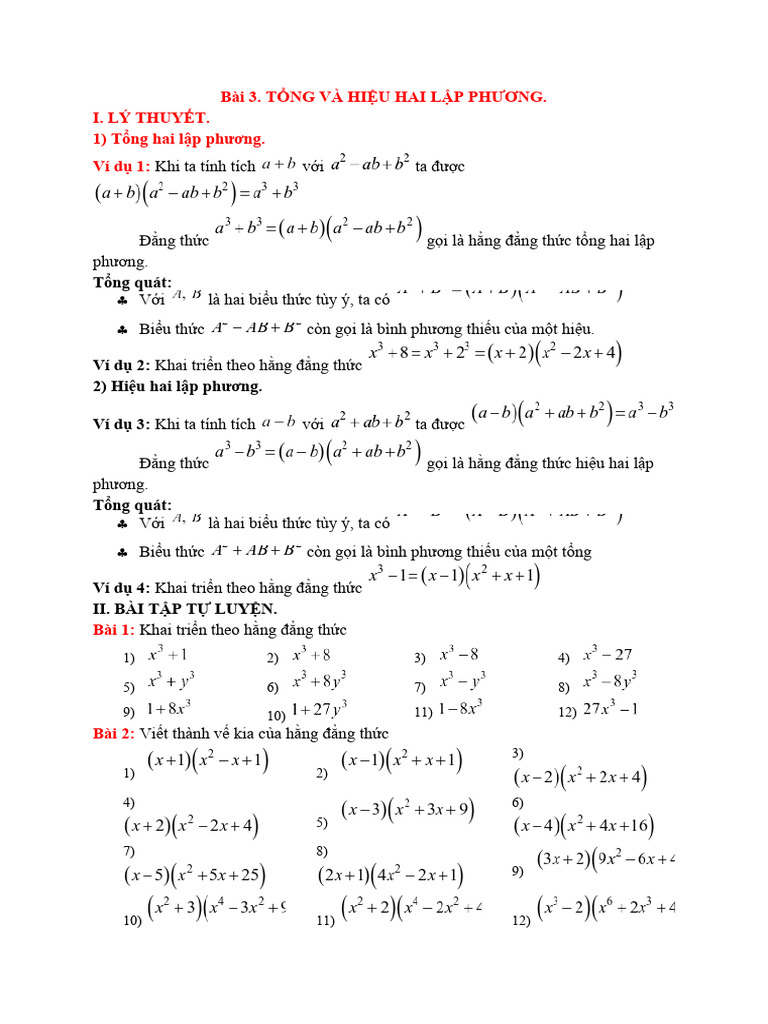Bai Tap Co Ban Toan 8 Chuong 2 HANG DANG THUC DANG NHO VA UNG DUNG | PDF