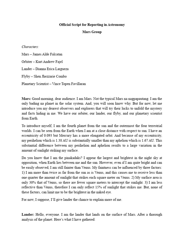 Official Script in Astronomy Reporting Group Mars | PDF | Mars | Atmosphere