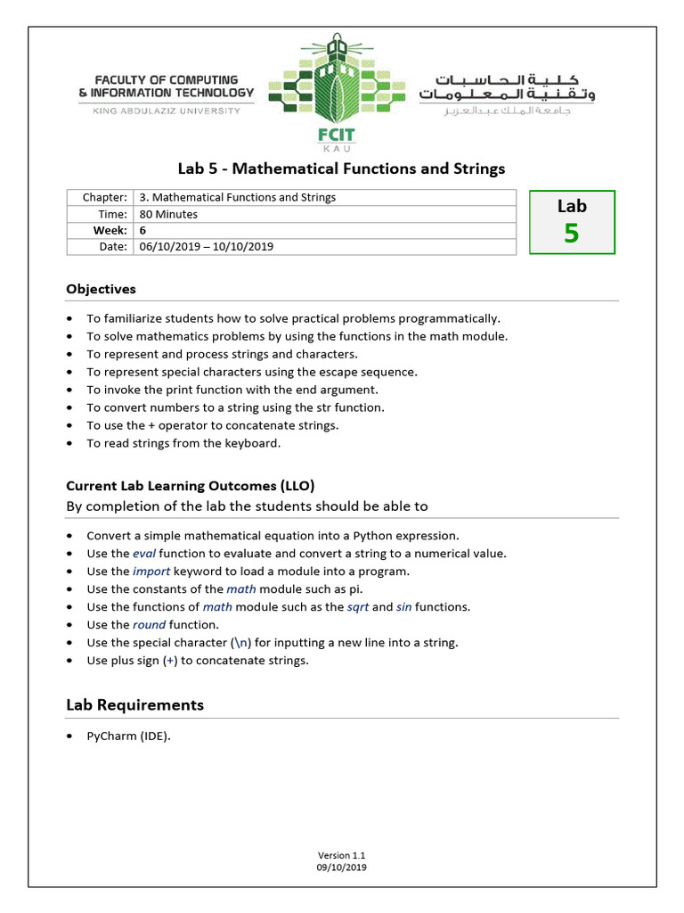 Python Lab: Math Functions & Strings | PDF | String (Computer Science ...