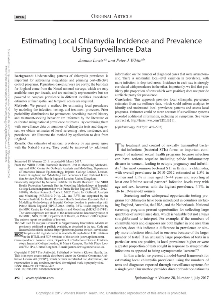 Local Chlamydia Prevalence Estimation Method | PDF | Sexually ...