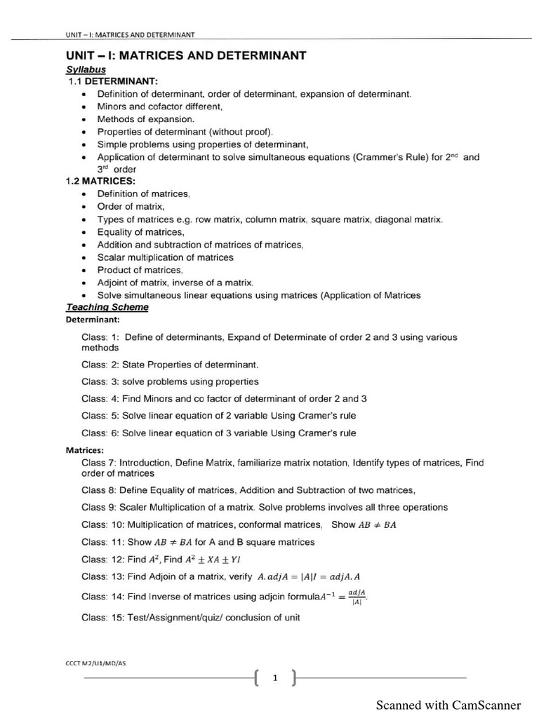 21 - M Ii - Unit I - Martix and Determinant | PDF