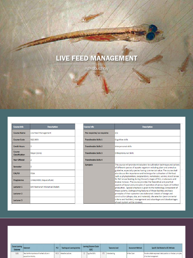 Live Feed Management .Introduction. 2024 | PDF | Aquaculture | Algae