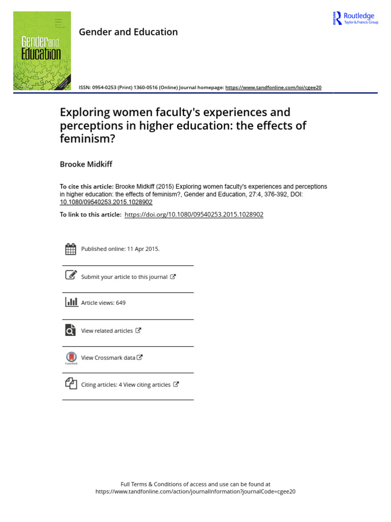 Exploring Women Faculty S Experiences and Perceptions in Higher ...