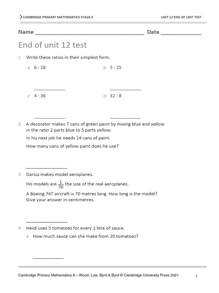 Prim Maths 6 2ed TR Unit 12 Test | PDF | Home & Garden | Art