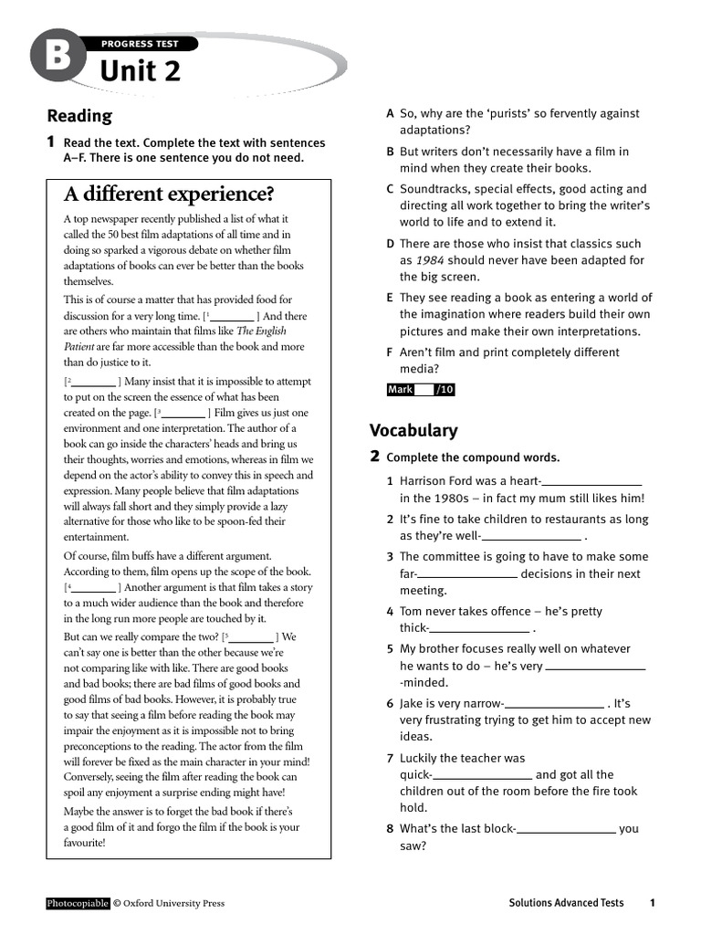 Sol Adv Progresstest 2b | PDF