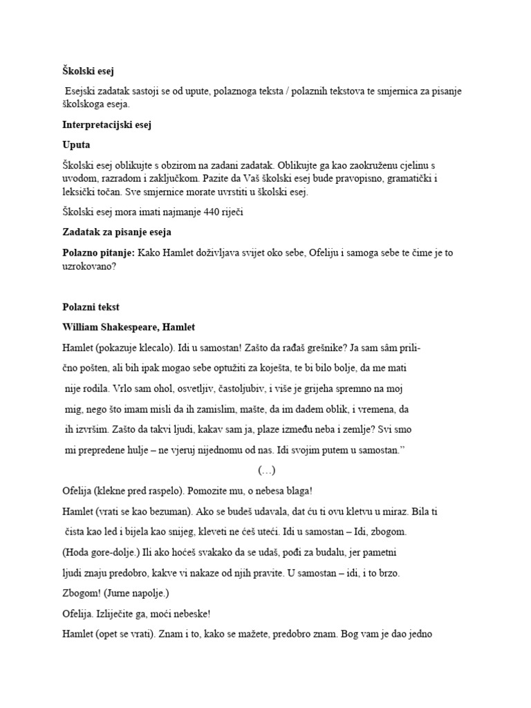 Hamlet Interpretativni Esej 3 B | PDF