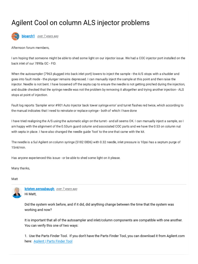 Agilent Cool on column ALS injector problems - Forum - Gas Chromatography - Agilent Community1 ...