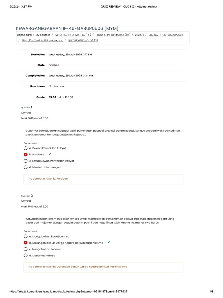 QUIZ REVIEW - CLO3 2 1attempt Review | PDF | Ilmu Sosial