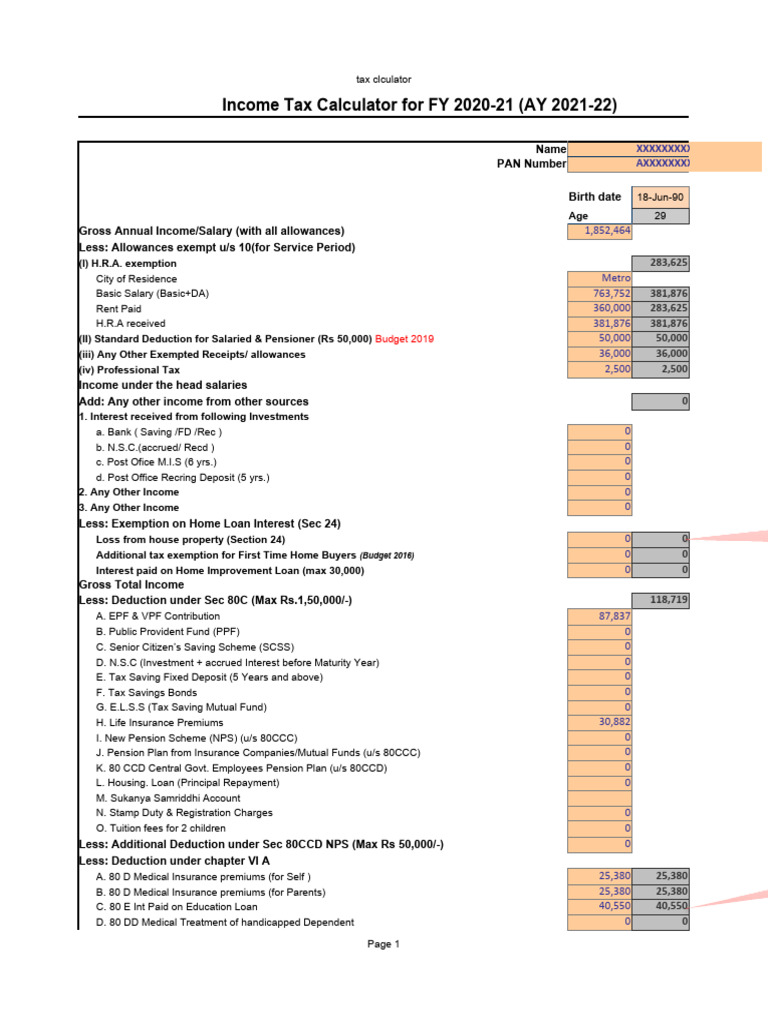Income Tax Calculator FY 2020-21 | PDF | Taxes | Tax Bracket