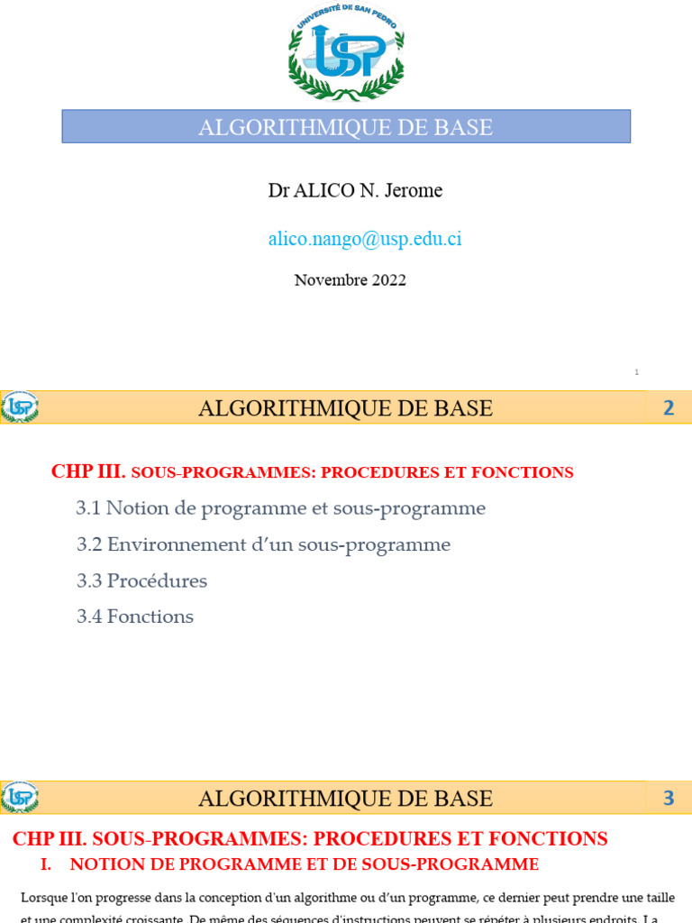 Sous-programmes: Procédures et Fonctions | PDF | Paramètre (Programmation informatique ...