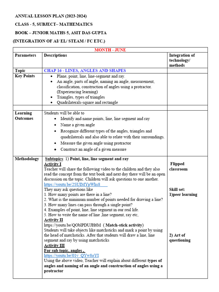 ANNUAL LESSON PLAN FOR JUNE AND JULY | Download Free PDF | Lesson Plan ...