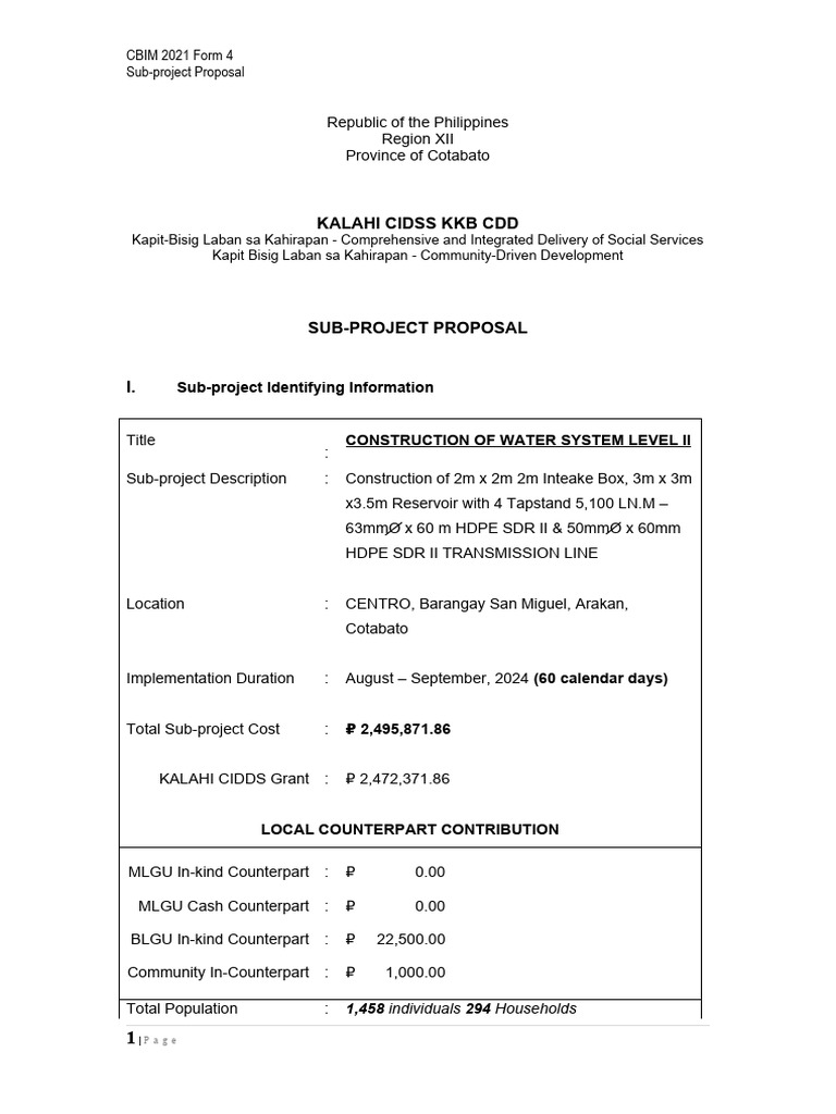 SAN MIGUEL - Sub-Project Proposal | PDF