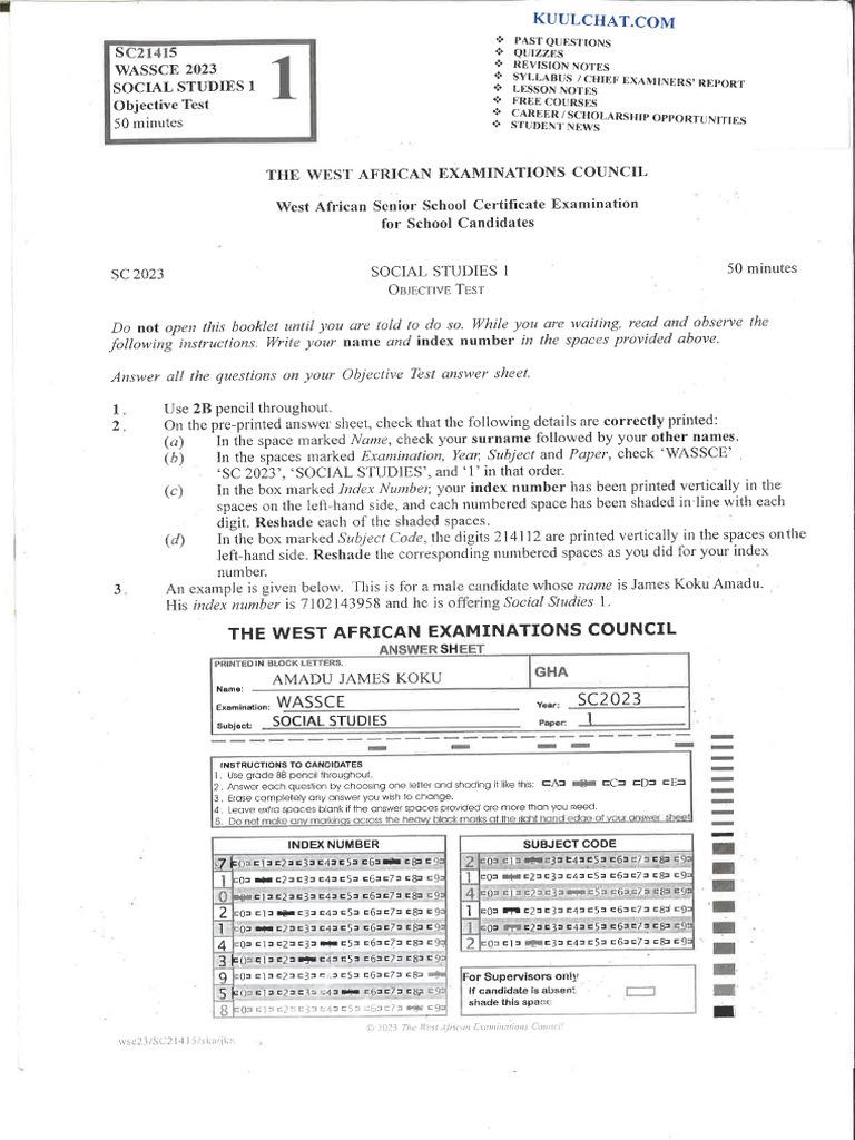 Wassce 2023 Social Studies | PDF