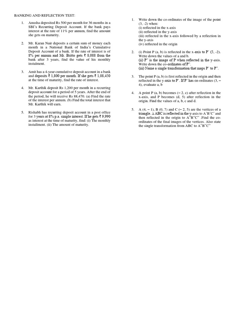 Banking and Reflection Test-02042023 | PDF | Banks | Financial Economics