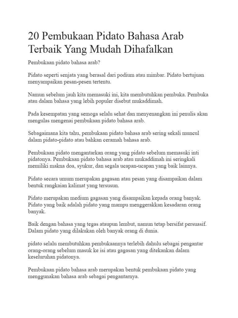 Contoh Pembukaan Pidato Bahasa Arab | PDF