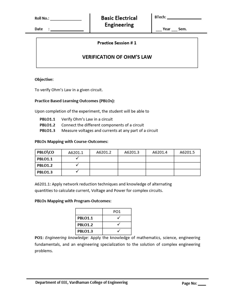 BEE - Practice Session # 1 | PDF | Electrical Network | Voltage