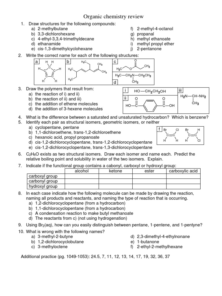 Organic Chemistry Review Questions | PDF | Ester | Ether