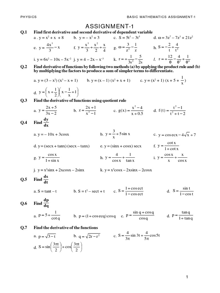 Basic Mathematics Assignment-1 | PDF | Derivative | Mathematical Relations