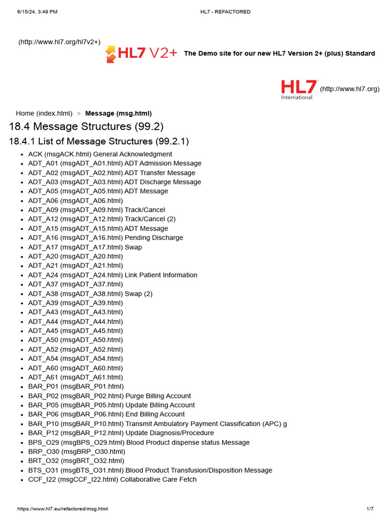 Hl7 Message Structures Pdf Computing