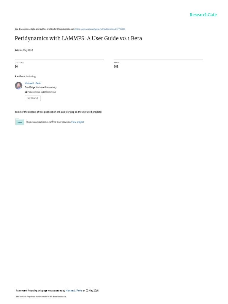Peridynamics With LAMMPS A User Guide v01 Beta | PDF | Elasticity ...