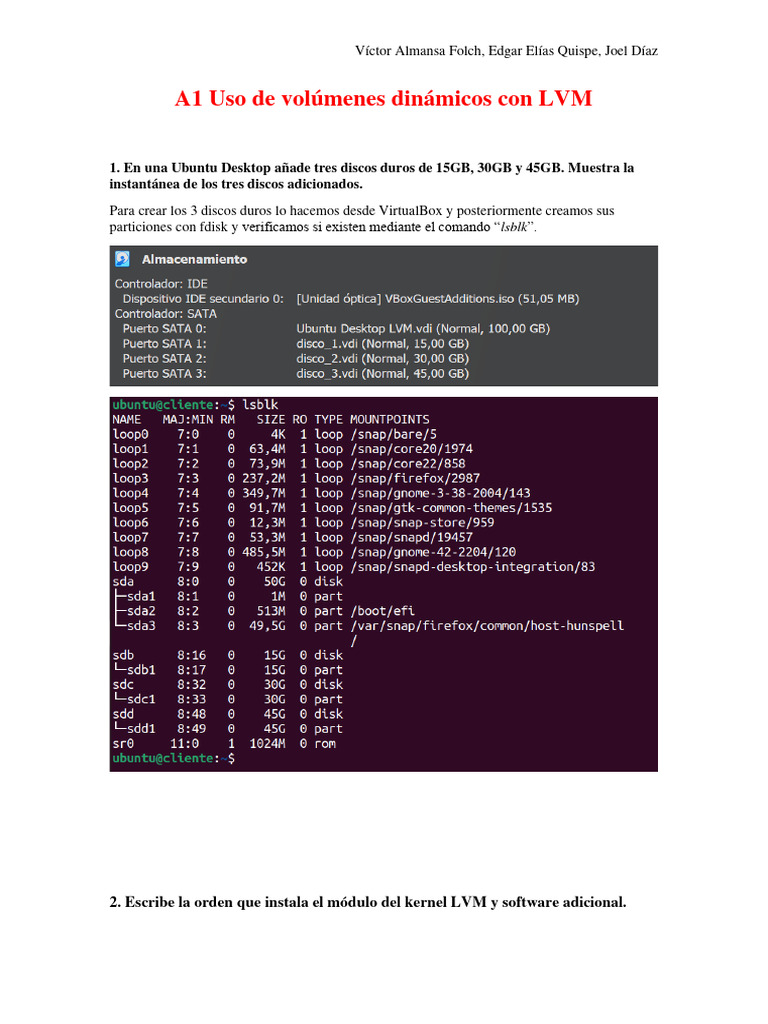 A1 Uso de Volúmenes Dinámicos Con LVM. Joel Díaz | PDF | Archivo de computadora | Almacenamiento ...