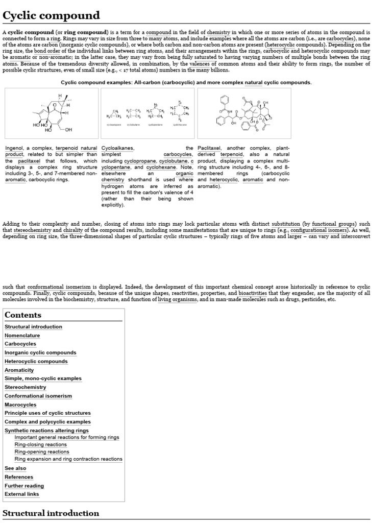 Cyclic Compound - Wikipedia | PDF | Physical Chemistry | Chemical ...