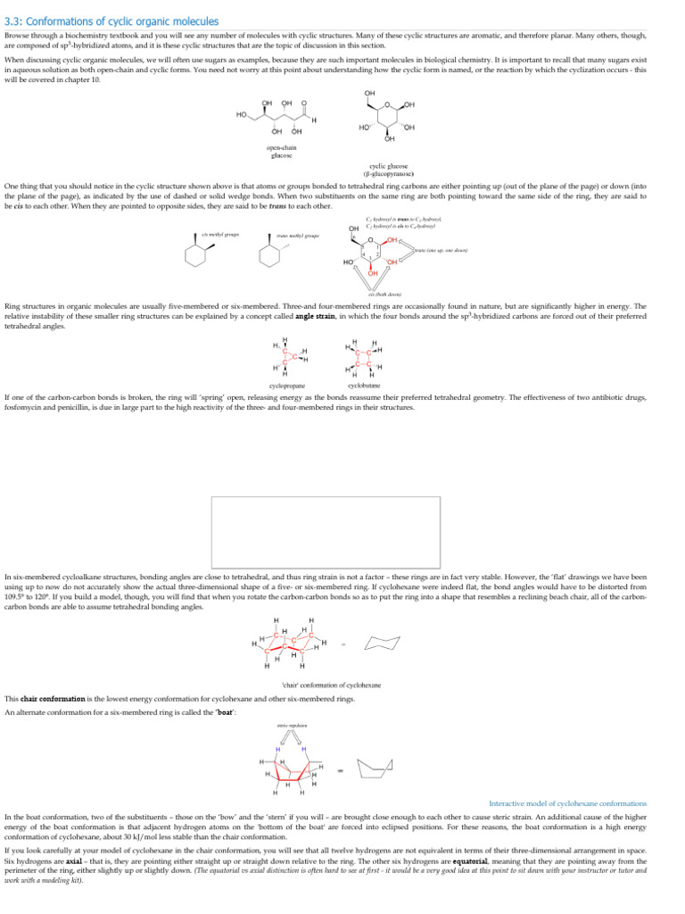 3.3 - Conformations of Cyclic Organic Molecules - Chemistry LibreTexts | PDF | Conformational ...