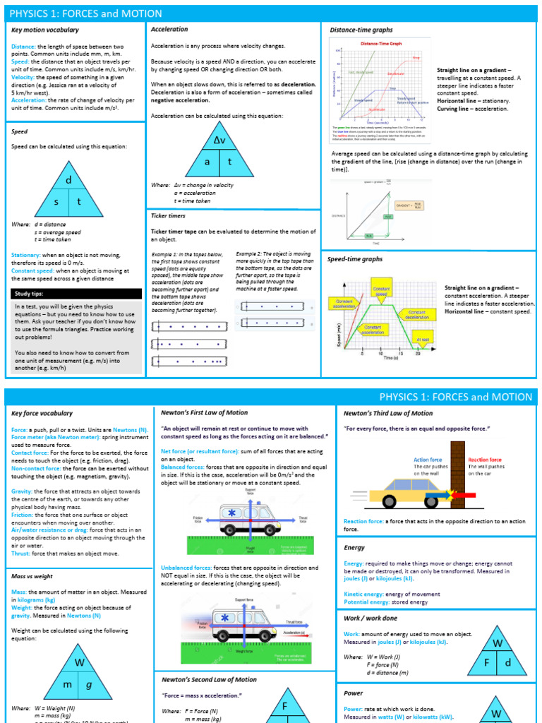 10SCI - 2 - Forces and Motion - Revision Notes - ALLK | PDF | Force ...