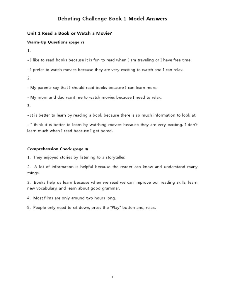 Debating Challenge Book 1 Answers | PDF | Meat | Workweek And Weekend