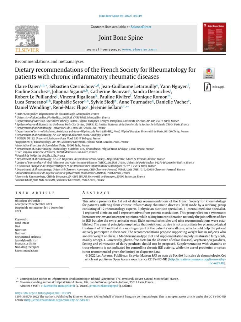 Dietary Recommendations of The French Society For Rheumatology For ...