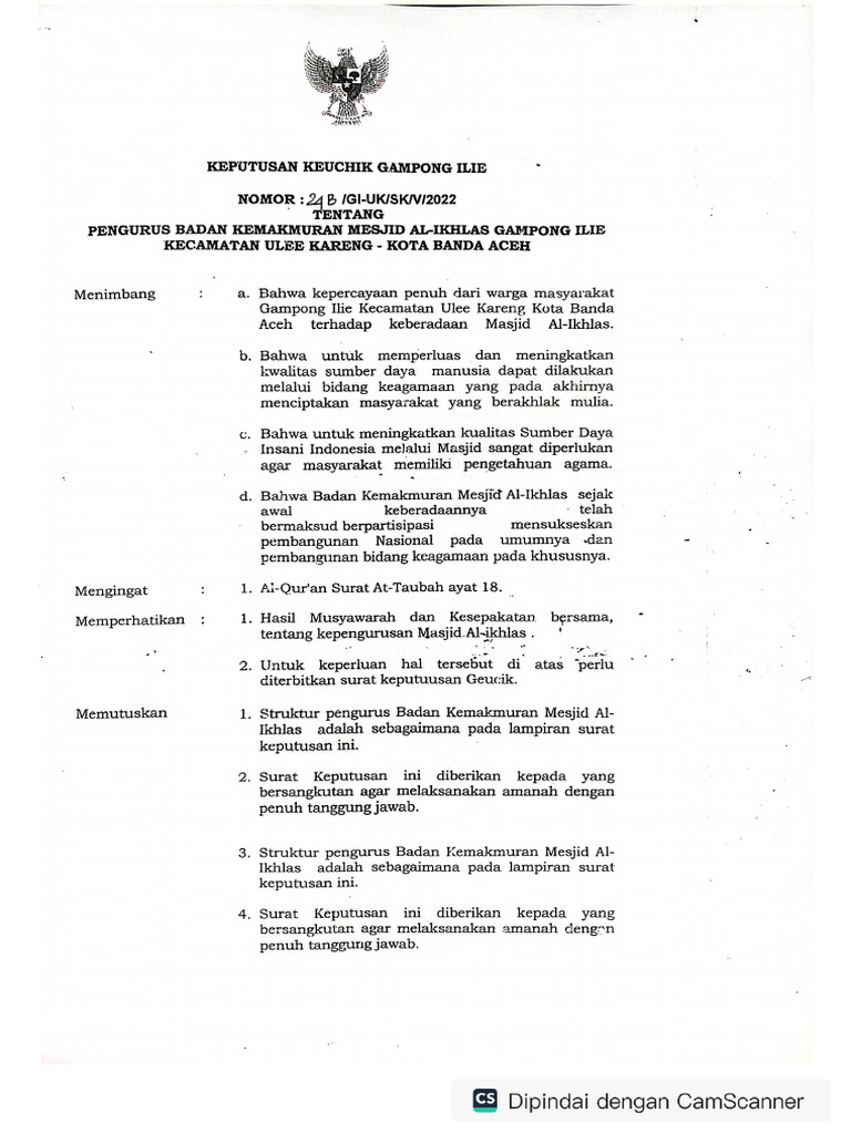 SK Pengurus BKM Mesjid 2022-2025 | PDF