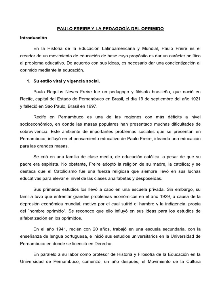 Paulo Freire y la Educación Liberadora | PDF | Conocimiento