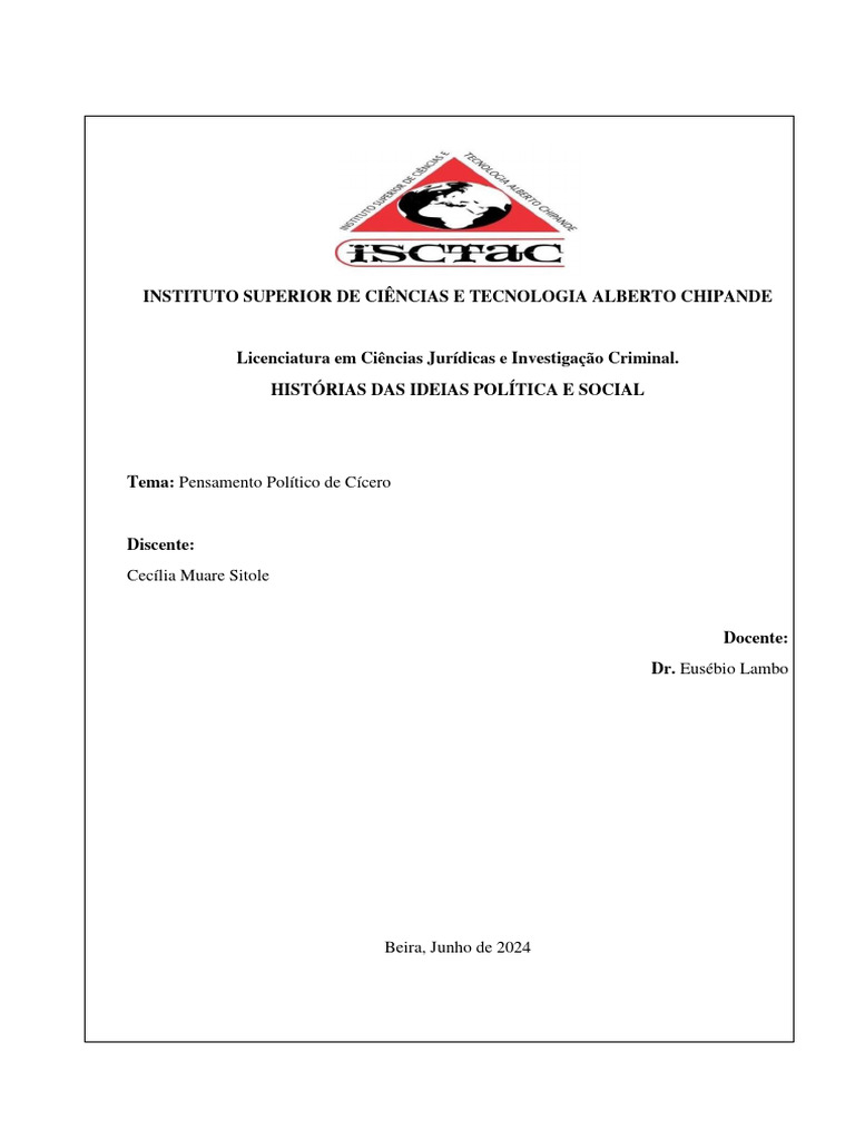 Pensamento Politico de Marcos Cicero - Cecilia Muare Sitole, ISCTAC PDF ...