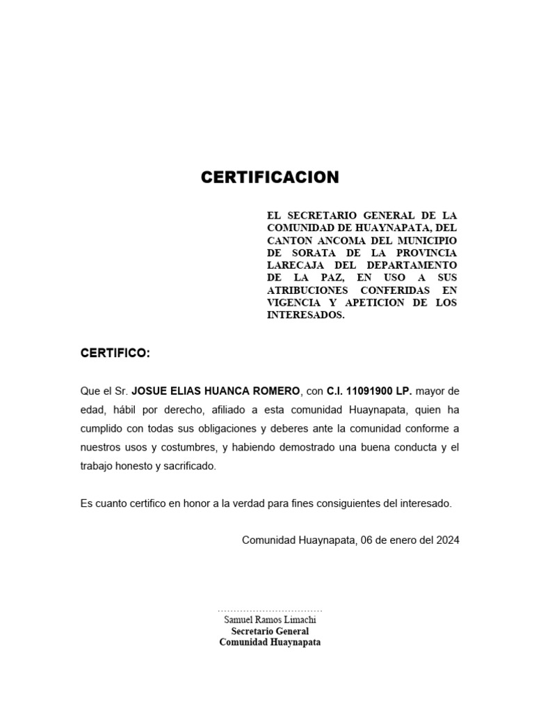 Certificacion Comunidad | PDF
