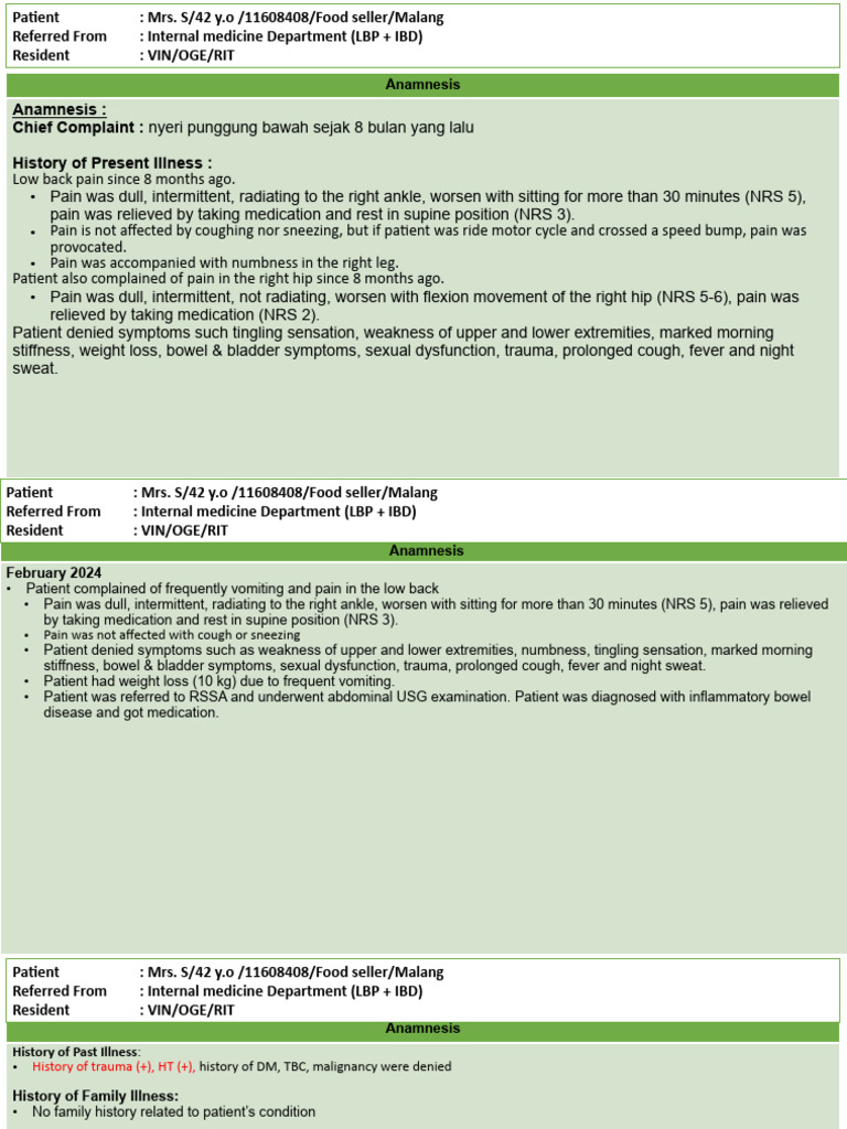 MR VIN DR RN LBP Ec HNP + Susp SI Joint Dysfunction 280524 | PDF | Anatomical Terms Of Motion ...
